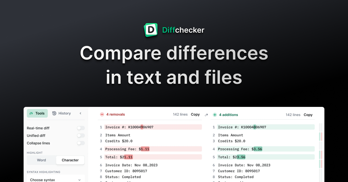 Diffchecker Compare Text Online To Find The Difference Between Two